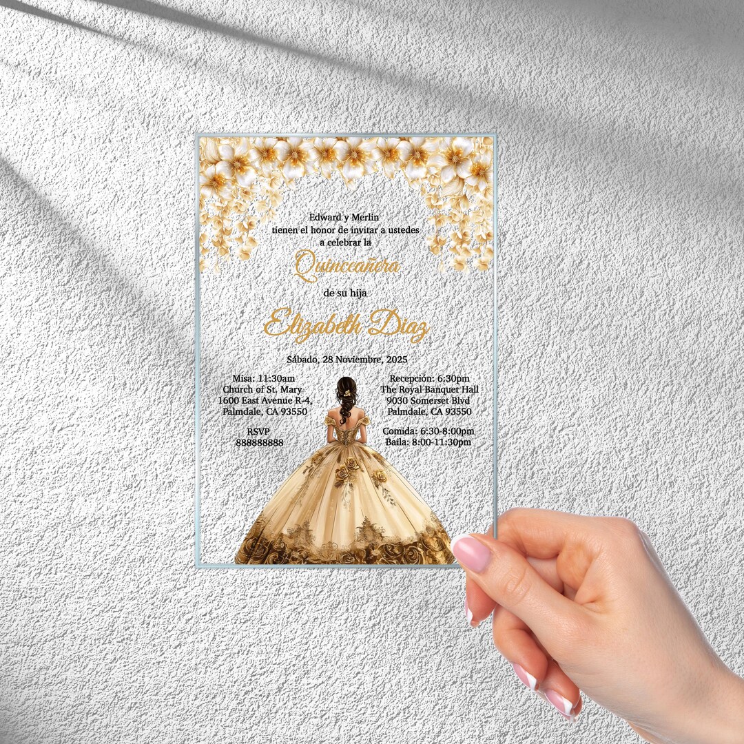 Gold Acrylic Quinceañera Invitation, Elegant Gold/champagne Sweet ...