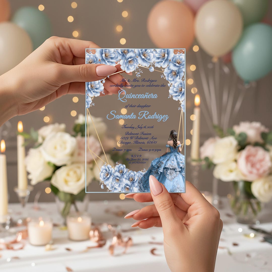 Dusty Blue Invitation Quinceanera Acrylic Invitation, Clear Invite for ...