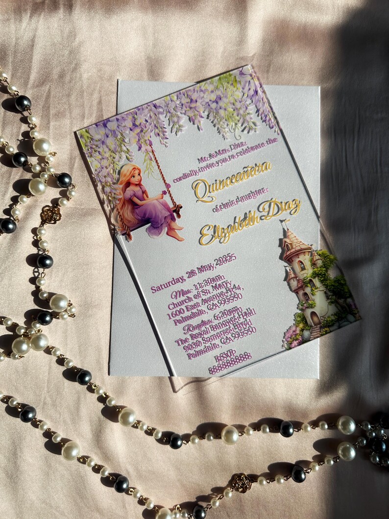 Rapunzel Quinceanera Acrylic Invitation: Tangled Theme, Sweet Sixteen ...