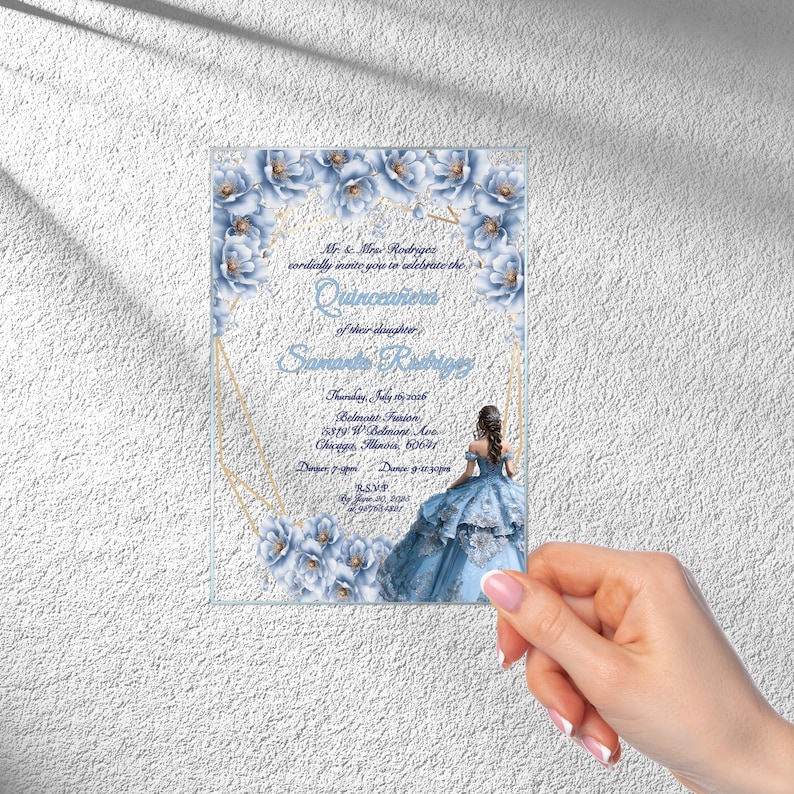 Dusty Blue Invitation Quinceanera Acrylic Invitation, Clear Invite for ...