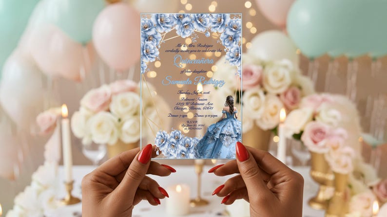 Dusty Blue Invitation Quinceanera Acrylic Invitation, Clear Invite for ...