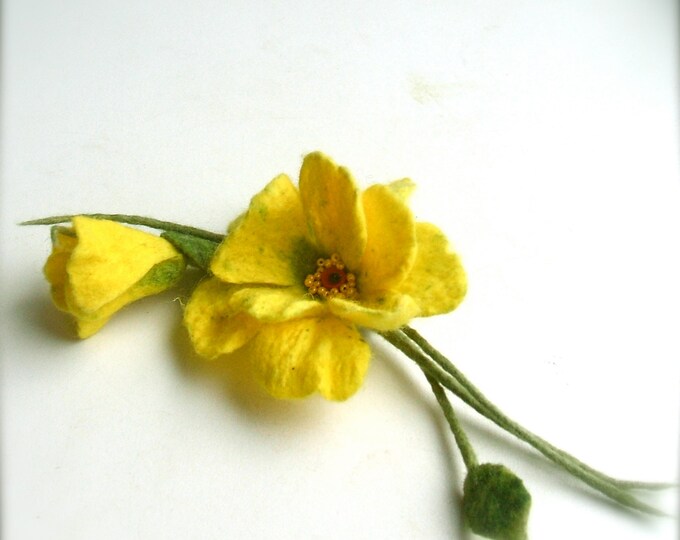 Felt Brooch Yellow Flowers Handmade Felt Brooch Wool - Etsy