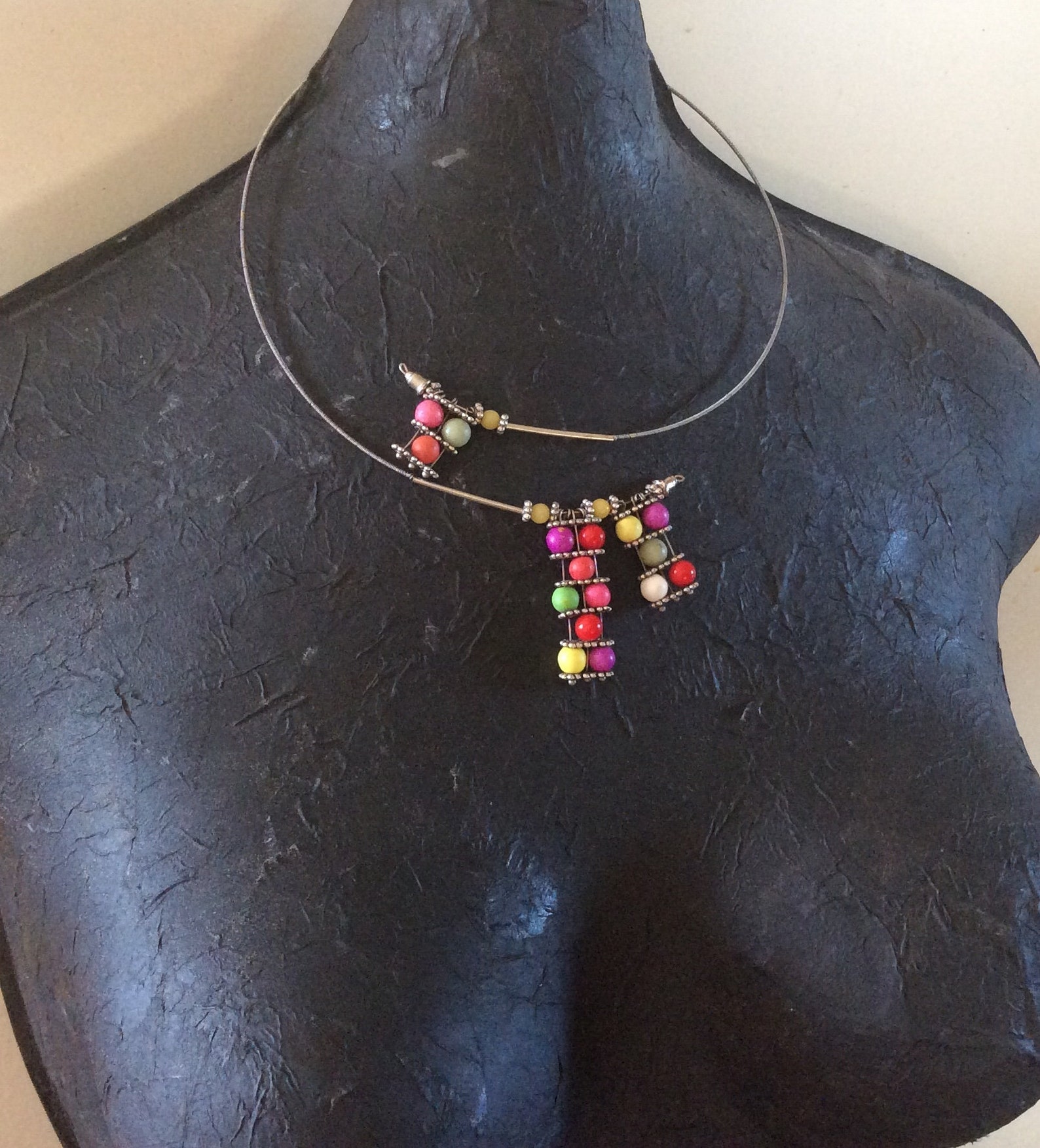 Memory Wire Necklace With Stone Beads Necklace Memory Wire Handmade ...