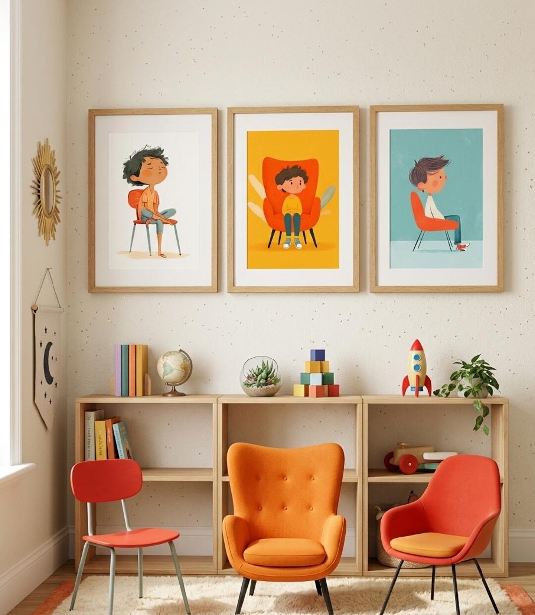 Boy Art Prints, Mid-century Modern Nursery Decor, Colorful Kids Wall ...