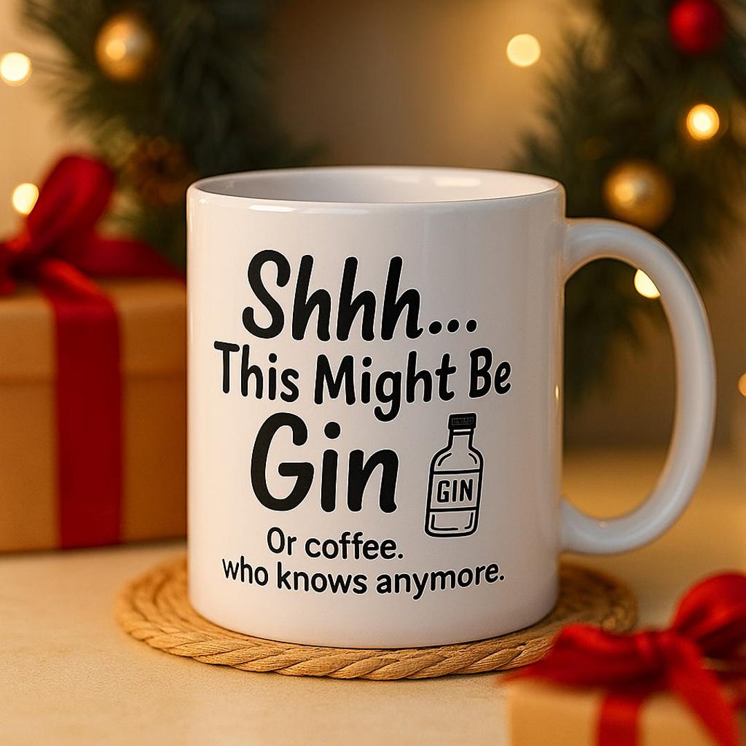 Funny Gin Mug – Shhh This Might Be Gin | 11oz Ceramic Coffee Cup for ...