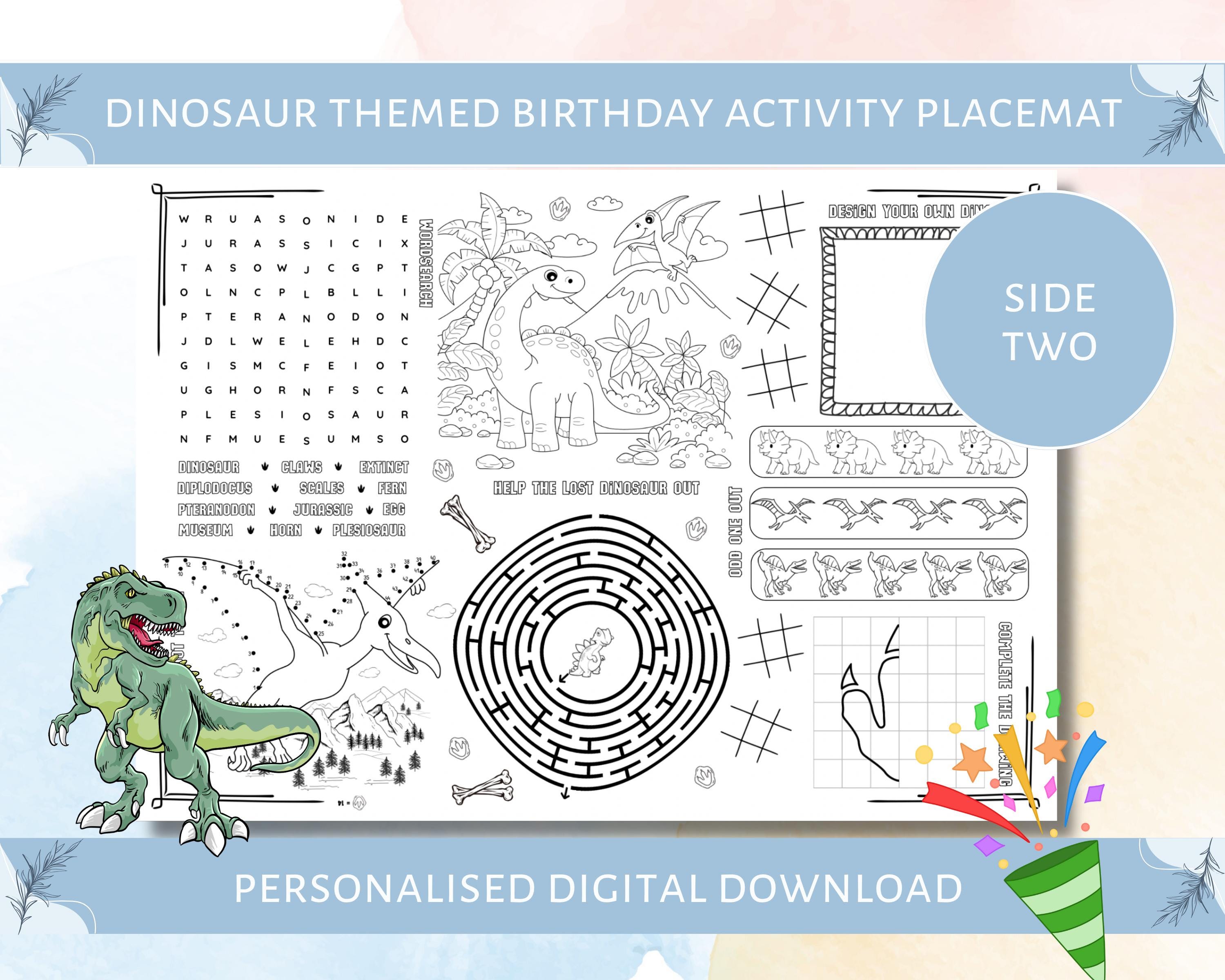 Personalized Dinosaur Birthday Placemat: Kids Party Activity (digital ...
