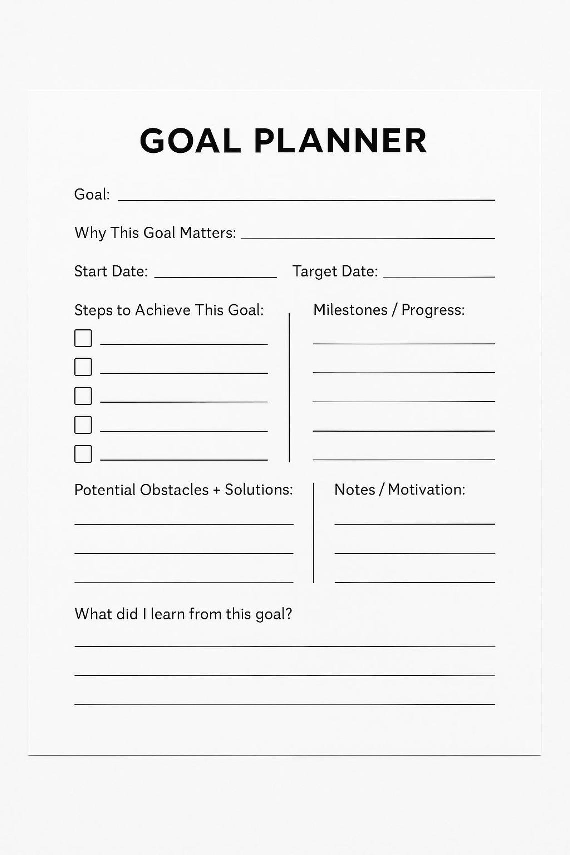 Printable Goal Planner PDF | Black & White Minimalist Goal Setting ...