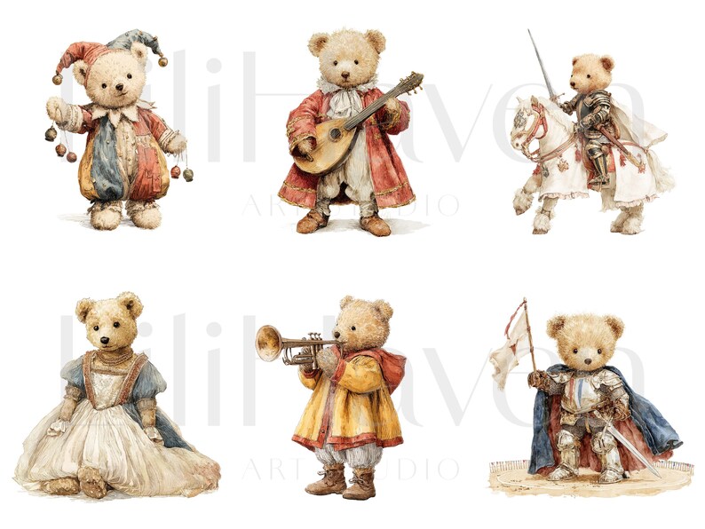 Kingdom of Teddy Bear Clipart Set, Medieval Royal Bears & Castle PNG ...