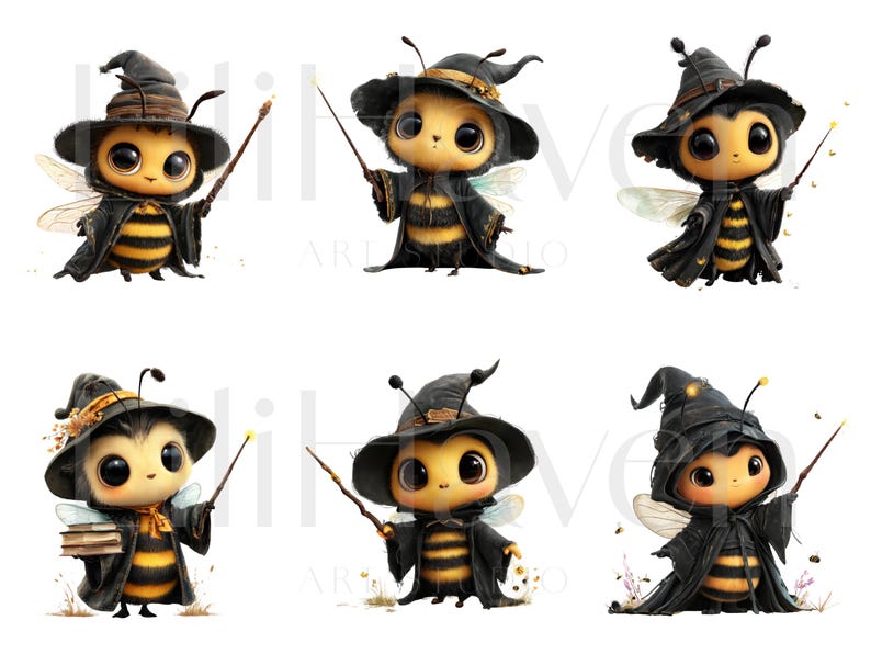 Witch Bee Watercolor Clipart | 76 PNG Bundle | Magical Cute Bee Art ...