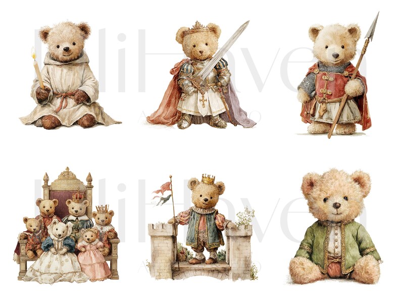 Kingdom of Teddy Bear Clipart Set, Medieval Royal Bears & Castle PNG ...