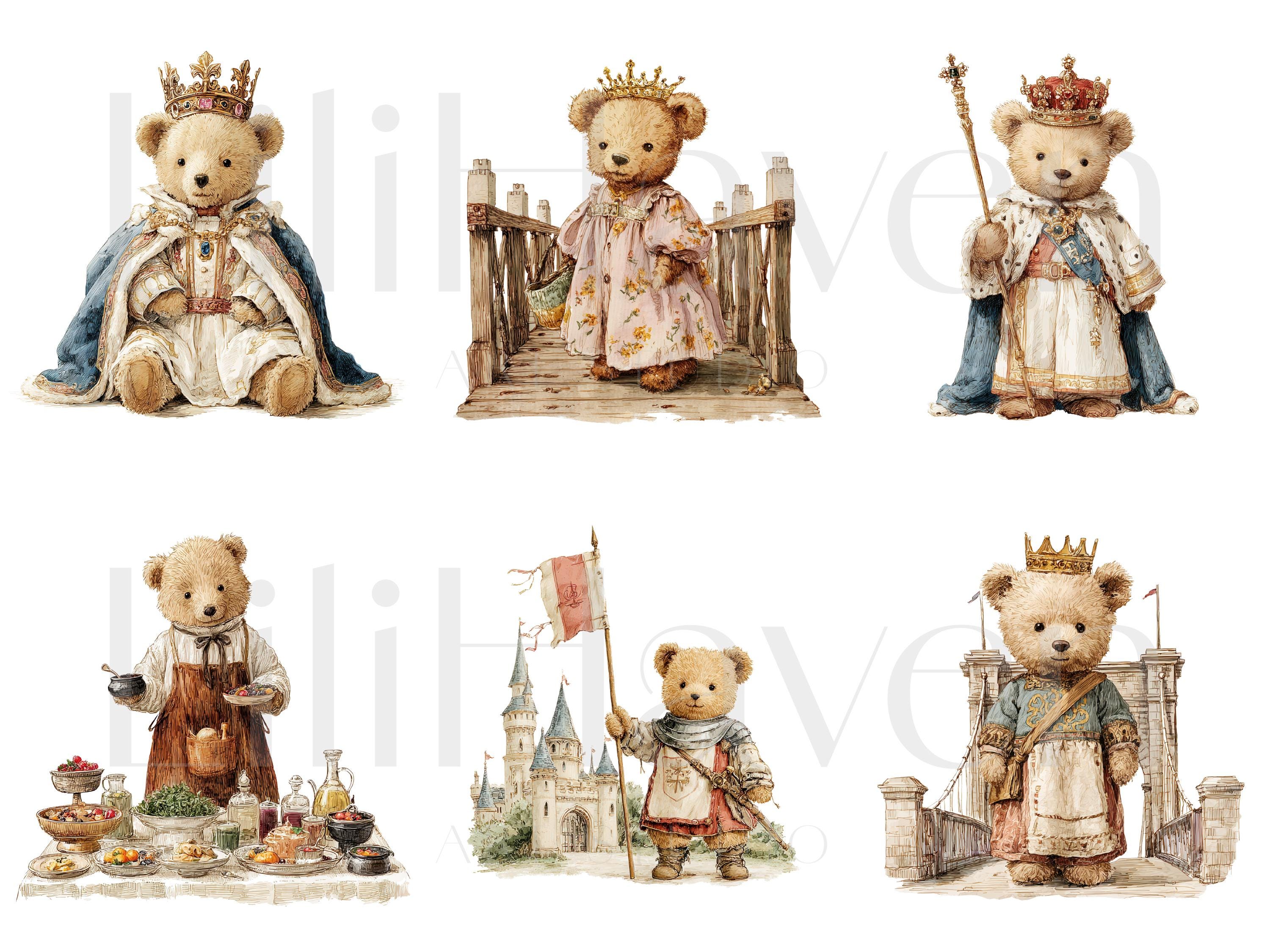 Kingdom of Teddy Bear Clipart Set, Medieval Royal Bears & Castle PNG ...