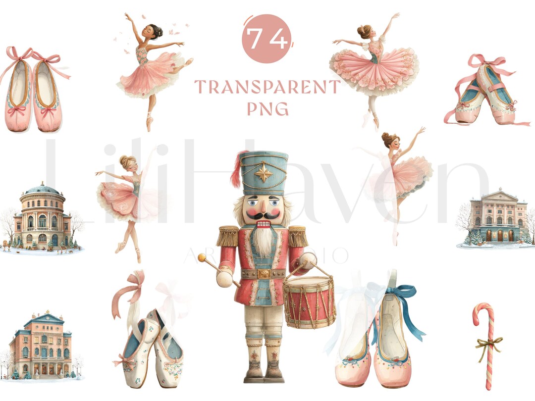 Nutcracker Clipart | 74 PNG Watercolor Christmas Ballet Illustrations ...