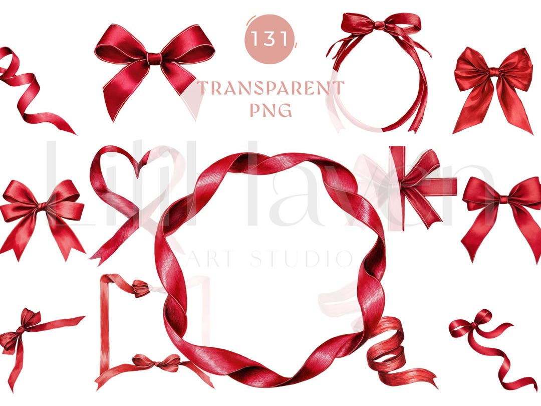 Red Ribbon Clipart | 131 PNG Watercolor Bow and Satin Ribbon ...