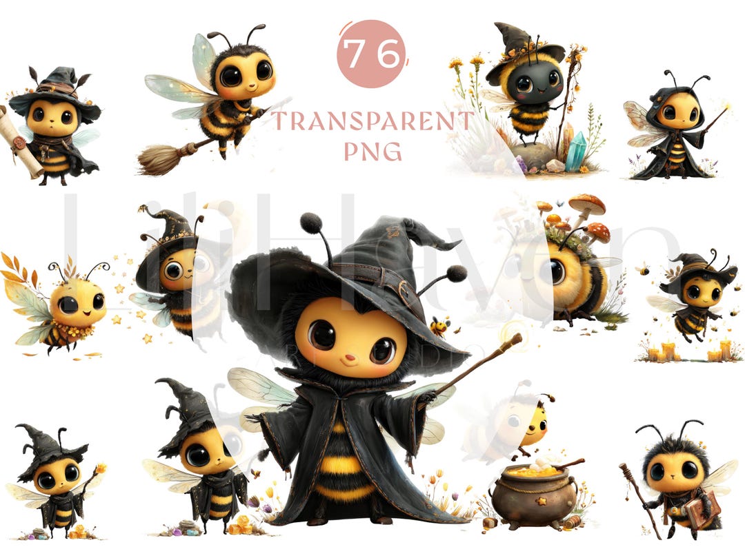 Witch Bee Watercolor Clipart | 76 PNG Bundle | Magical Cute Bee Art ...