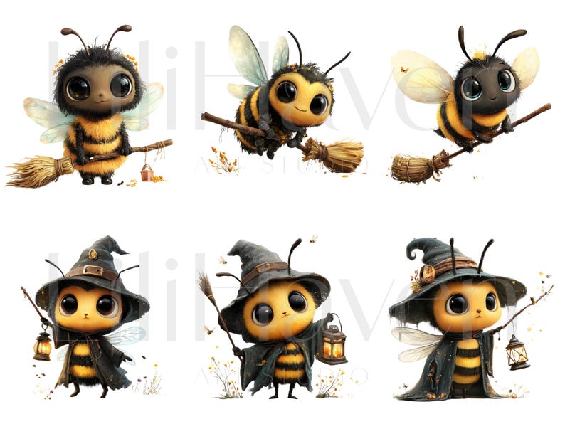 Witch Bee Watercolor Clipart | 76 PNG Bundle | Magical Cute Bee Art ...