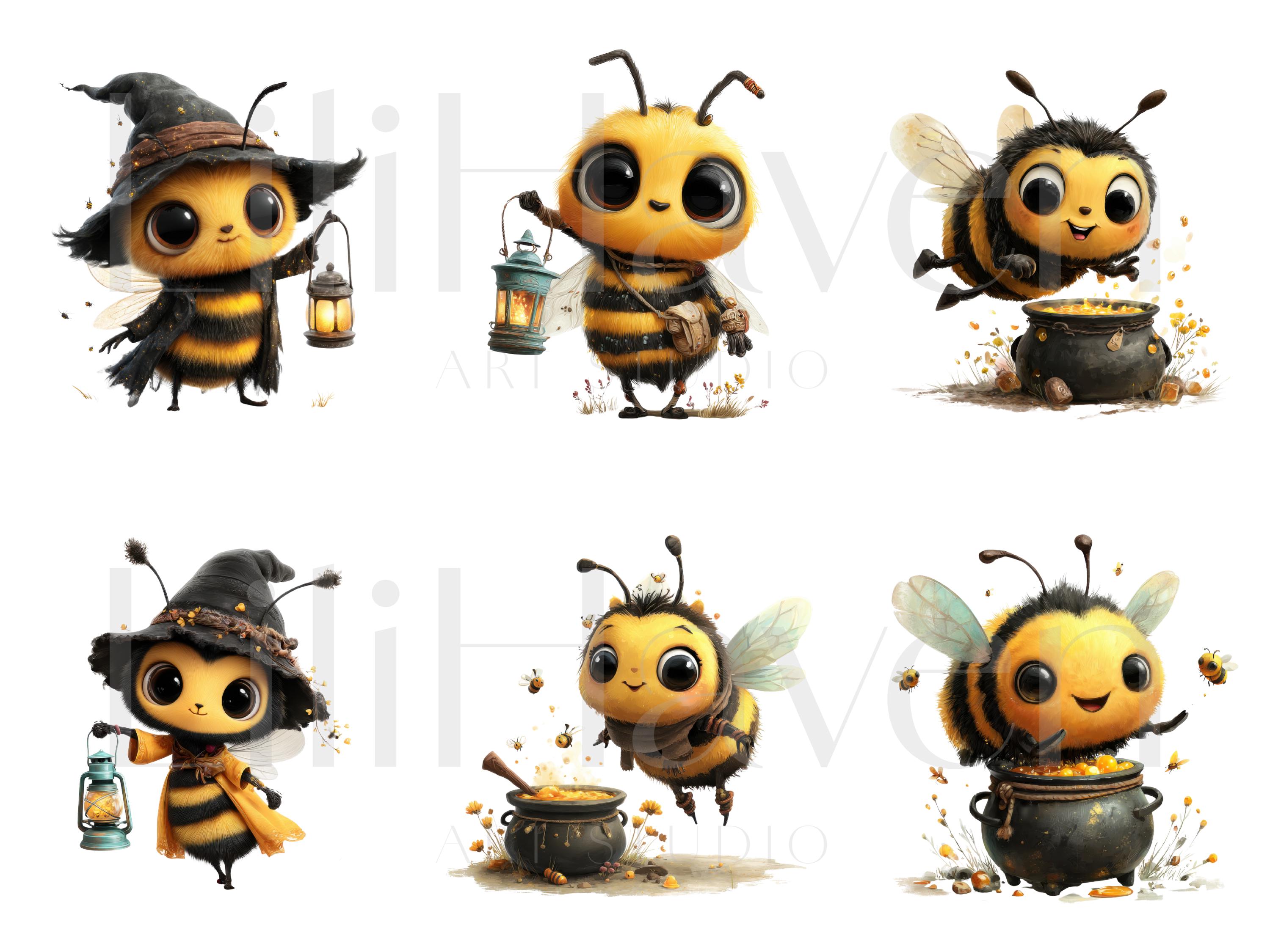 Witch Bee Watercolor Clipart | 76 PNG Bundle | Magical Cute Bee Art ...
