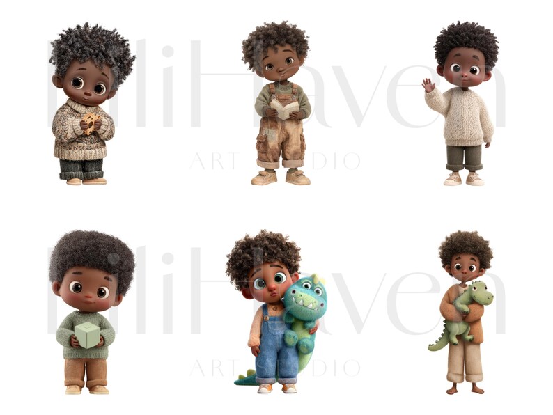 Cute Black Boy Clipart Set • 28 PNG • African American Kids • Christmas ...