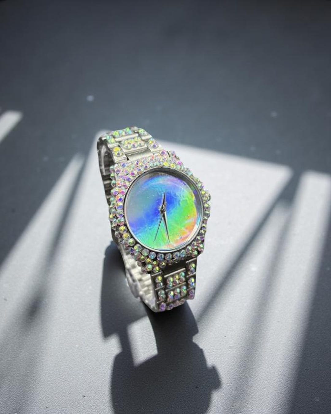 Rainbow Crystal Casio - Custom Watch With Holographic Dial and Crystals ...