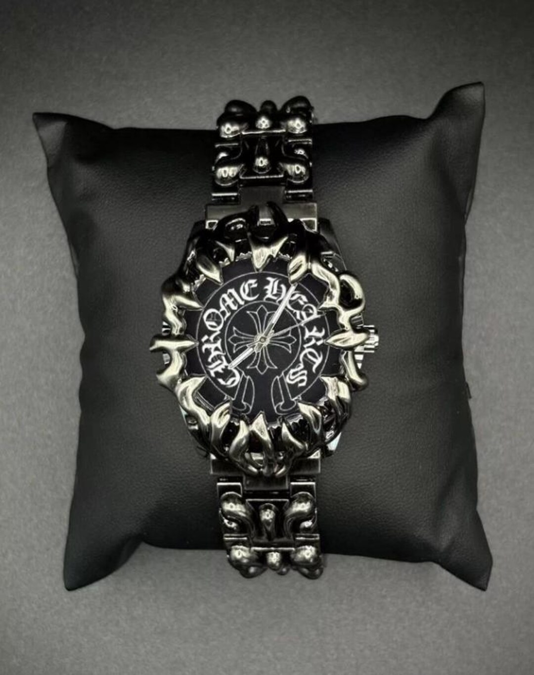 Gothic Cross Casio Custom Watch — Handmade Black & Silver Spiked ...