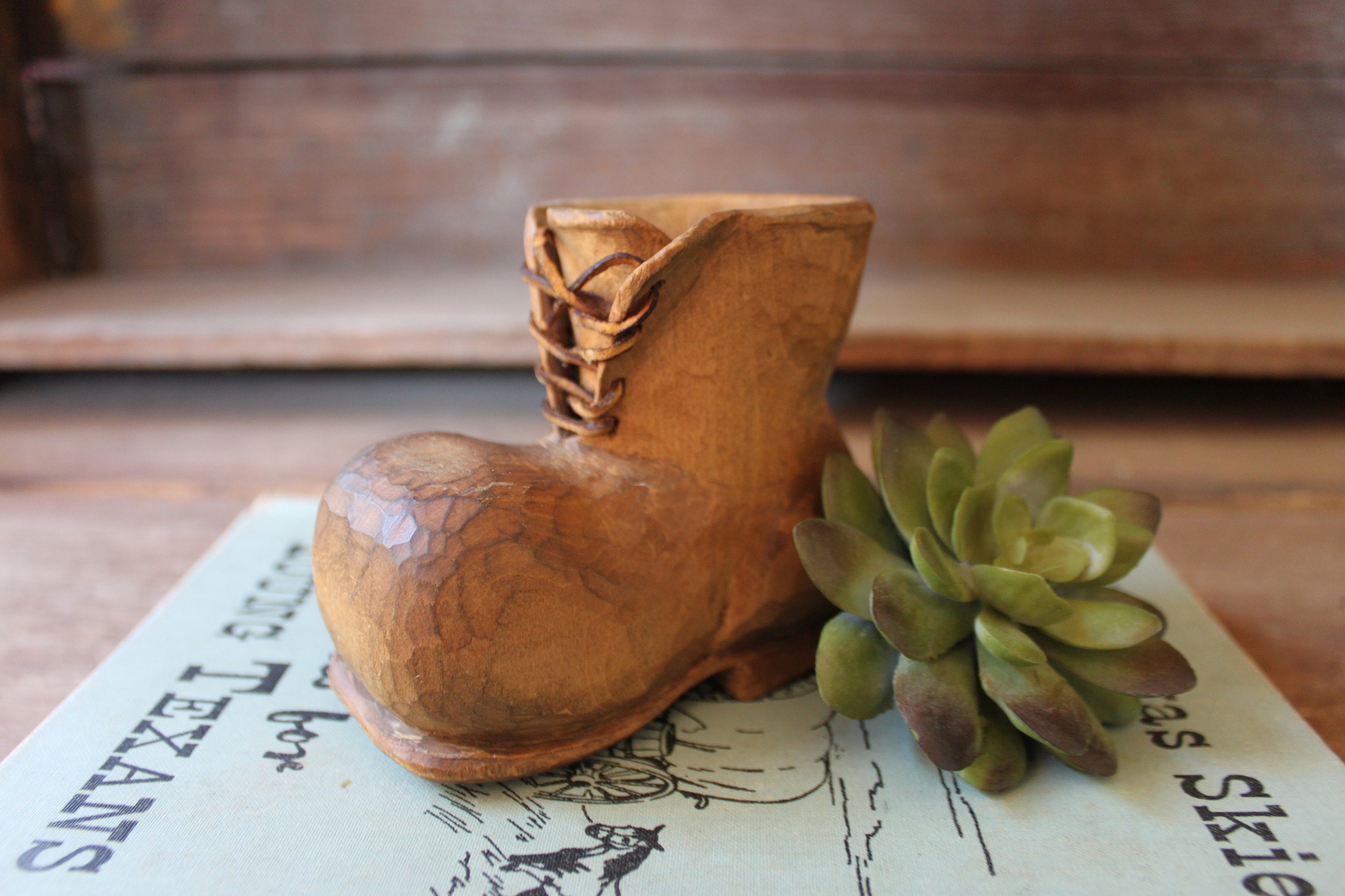 Antique Hand Carved Folk Art Wood Boot with Leather Shoelace - Etsy 日本