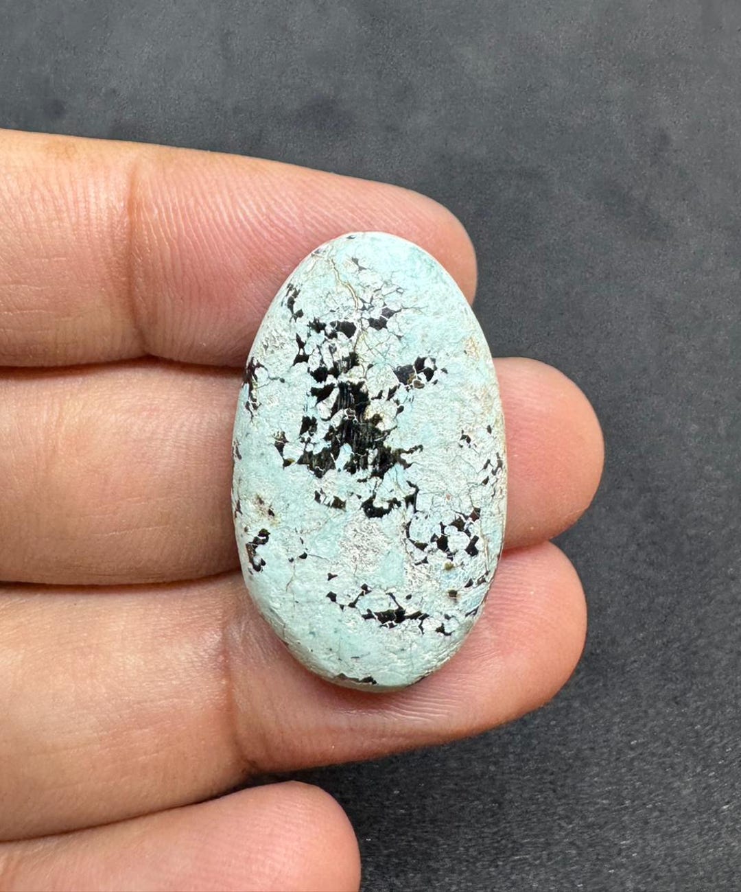 24 Carat Natural African Turquoise Cabochon – Mint Green With Black ...
