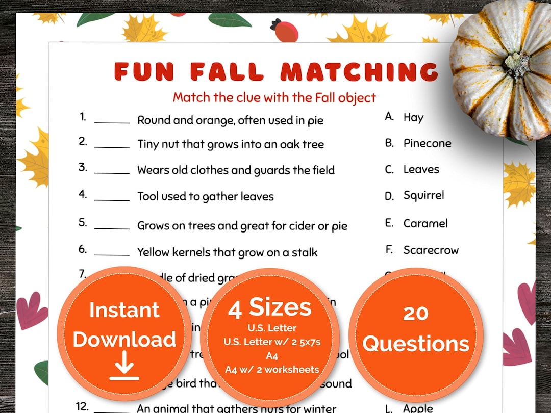 Printable Fall Matching Games Printable, Autumn Matching Game, Family ...