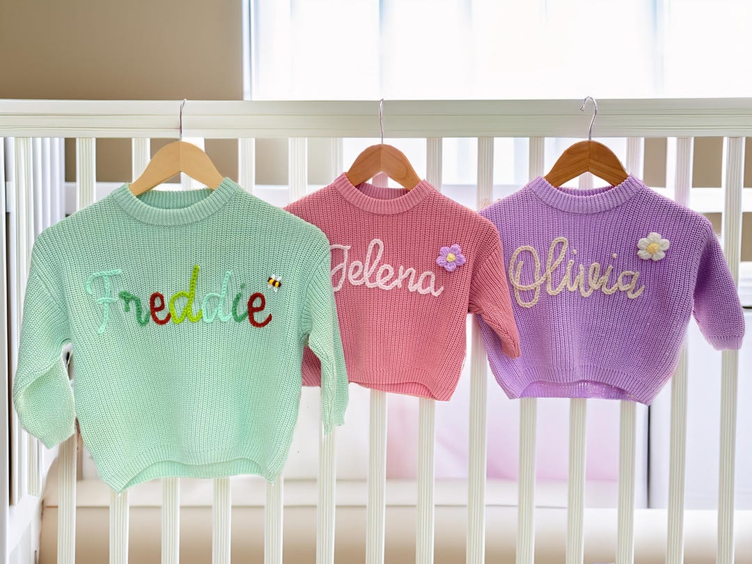 Personalized Baby Name Sweater | Hand-embroidered Knit Jumper ...
