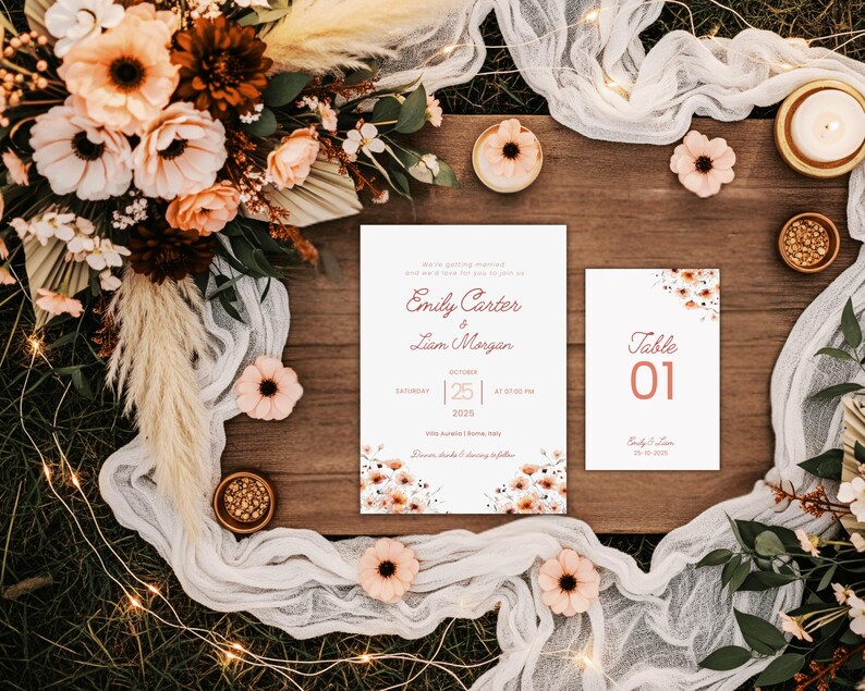 Editable Wedding Table Number Card Boho Reception Table Card Printable ...