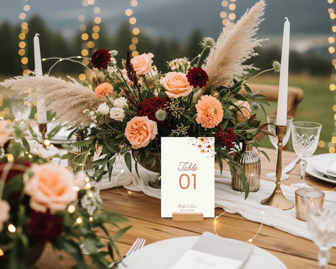 Editable Wedding Table Number Card Boho Reception Table Card Printable ...