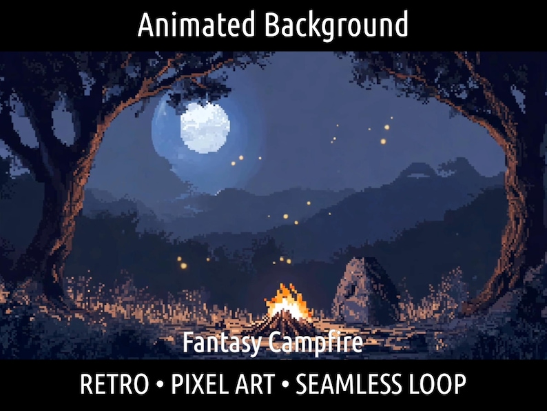 ANIMATED BACKGROUND | Retro Pixel Art Fantasy Campfire Forest | for ...