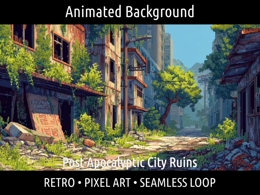 ANIMATED BACKGROUND | Retro Pixel Art Windy Ruined Cityscape | for ...