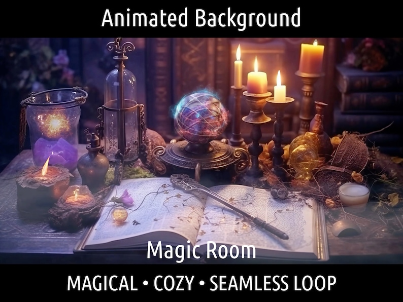 ANIMATED BACKGROUND | Retro Cozy Lofi Magic Room, Candles, Wand | for ...
