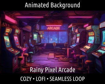 ANIMATED BACKGROUND Pixel Art Rainy Arcade Street Retro Cozy Lofi ...