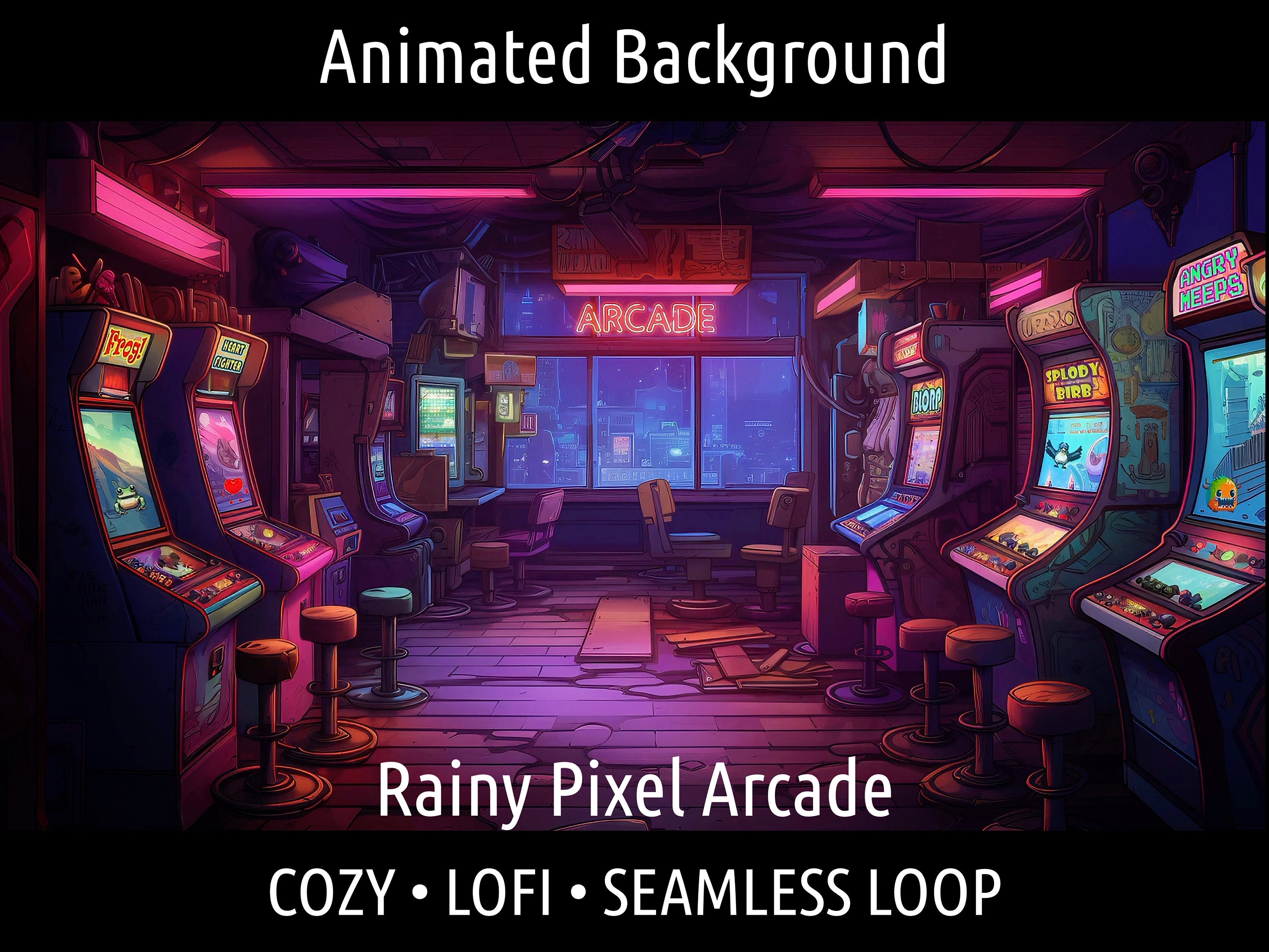 ANIMATED BACKGROUND | Retro Cozy Lofi Pixel Art Rainy Arcade Room | for ...