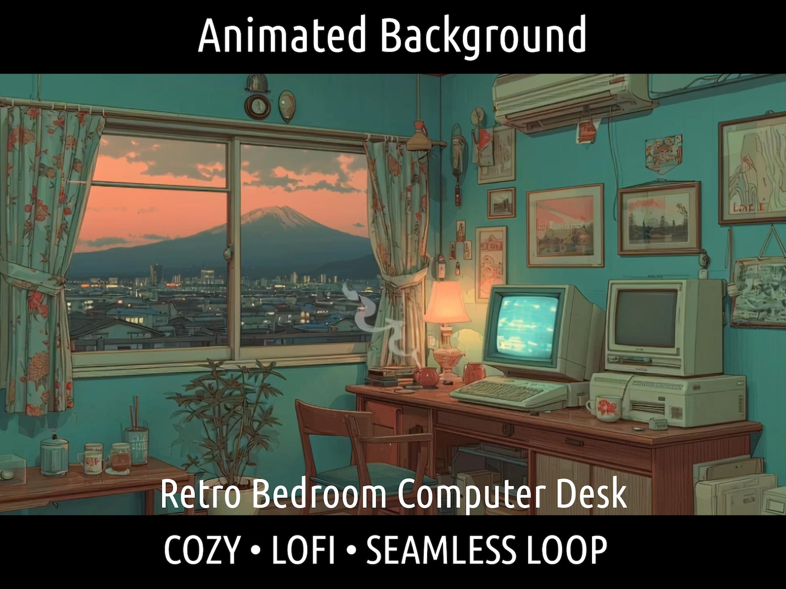 ANIMATED BACKGROUND | Retro Cozy Lofi Computer Desk Room Tea Coffee ...