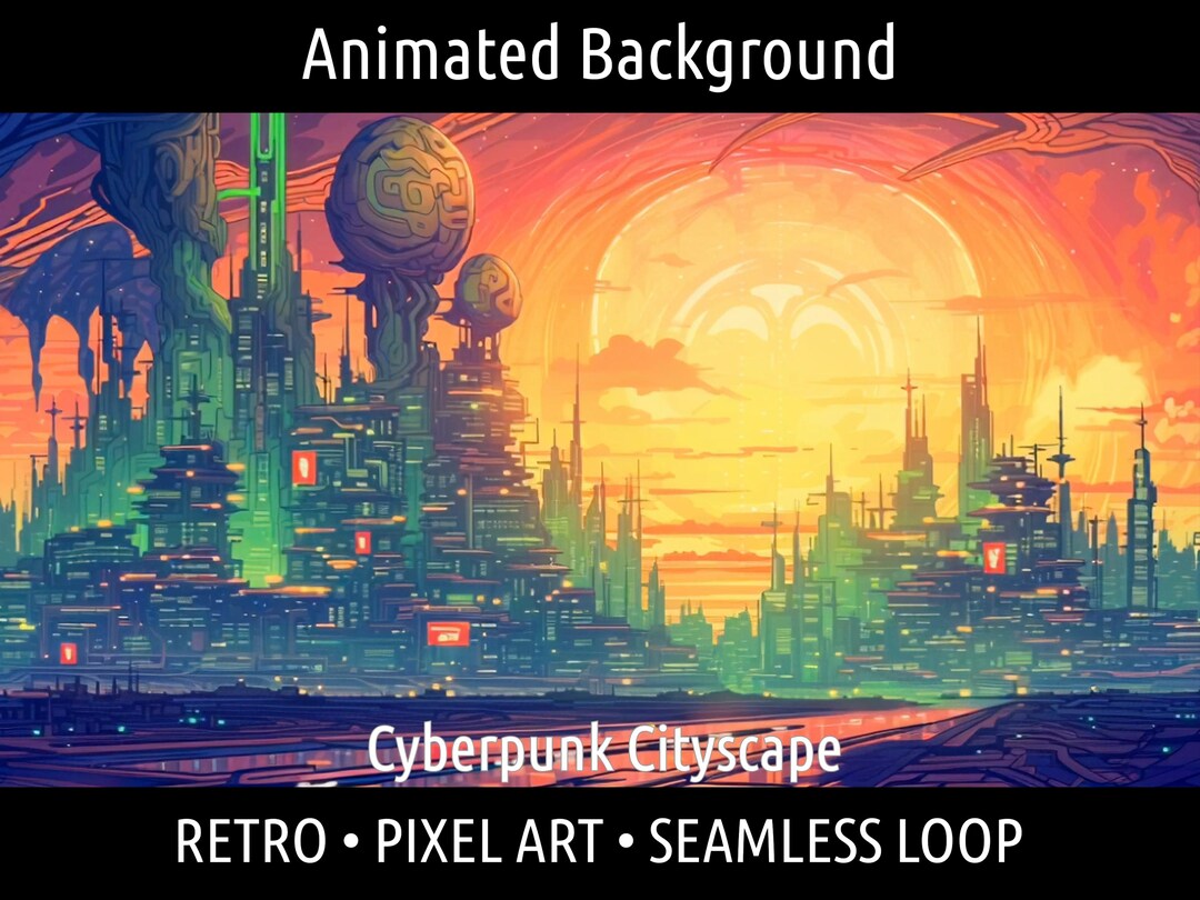 ANIMATED BACKGROUND | Retro Cyberpunk Science Fiction Cityscape | for ...