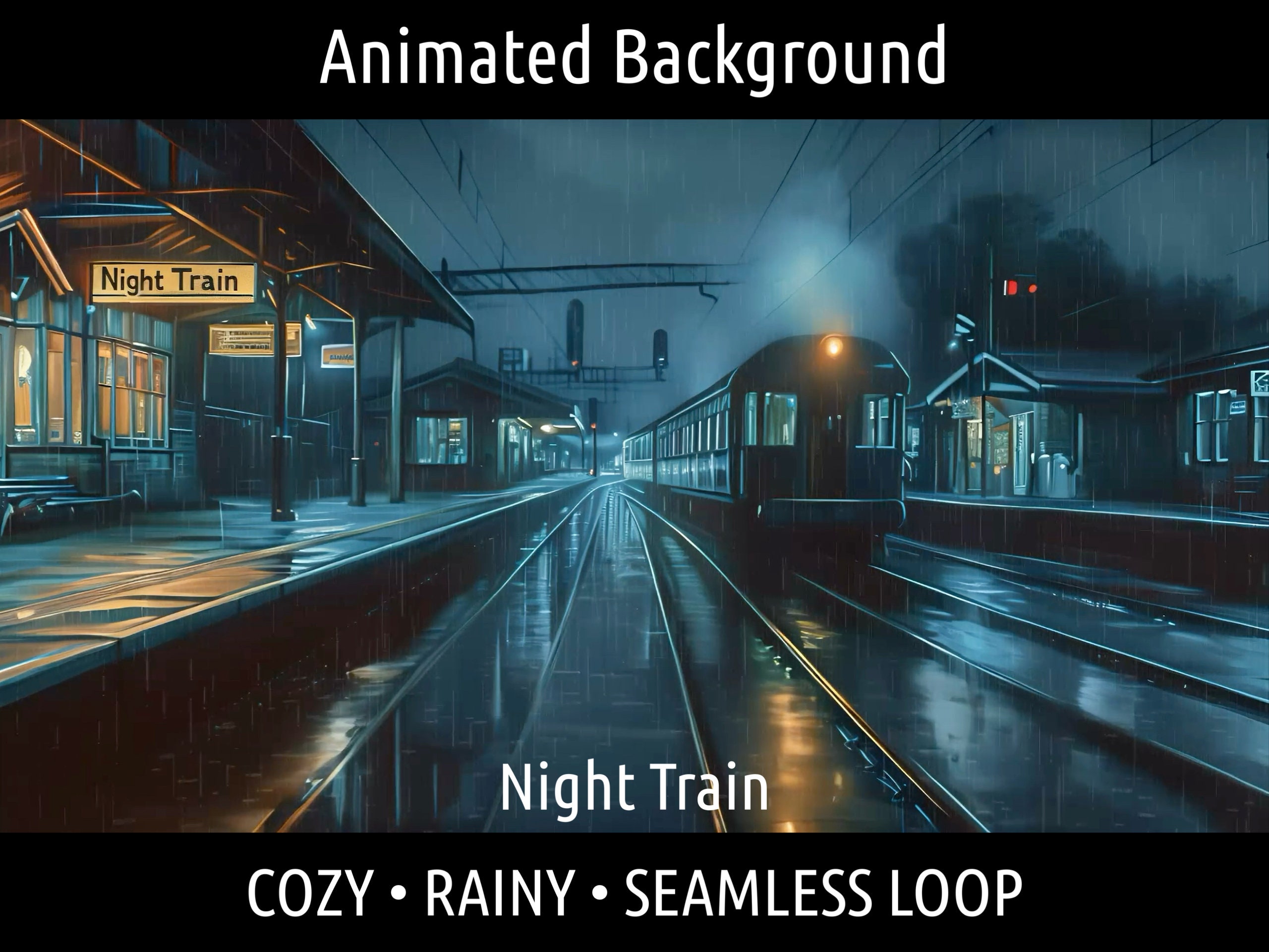 ANIMATED BACKGROUND | Retro Dark Magic Rainy Night Train Station | for ...