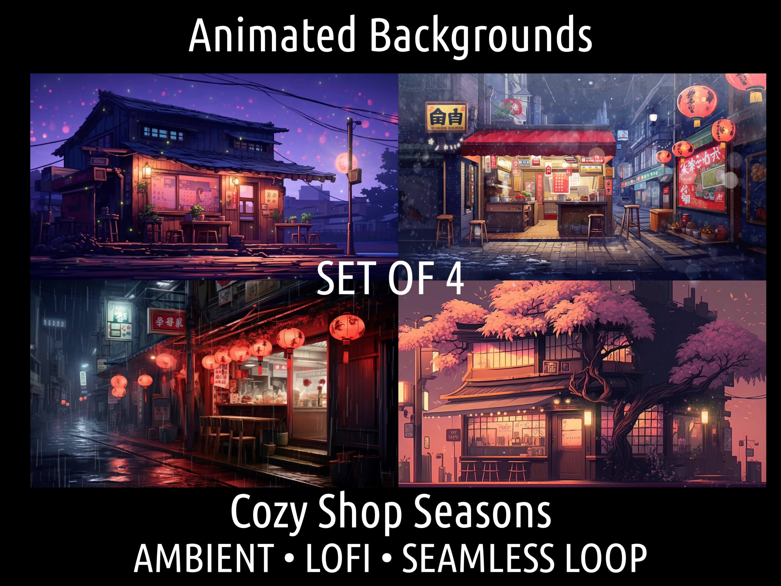 ANIMATED BACKGROUND | Retro Cozy Lofi Anime Shop Different Seasons ...