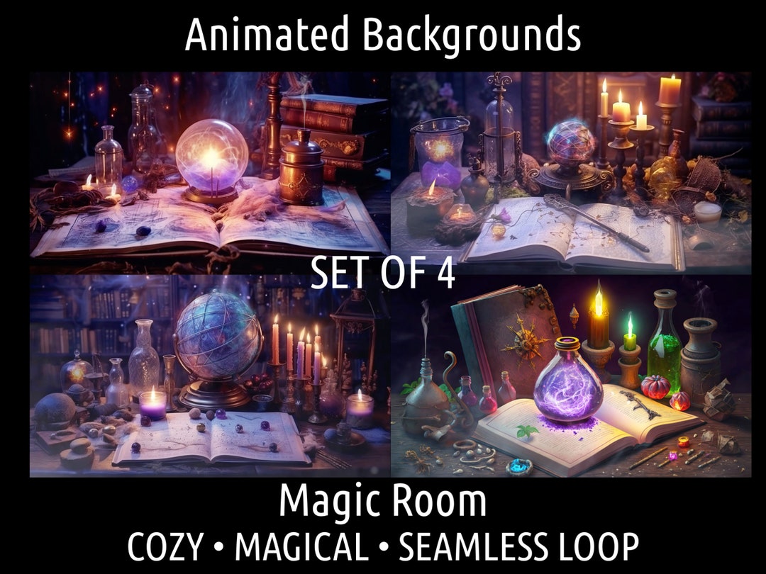 ANIMATED BACKGROUND Set | Retro Cozy Lofi Magic Room, Candles, Wand ...