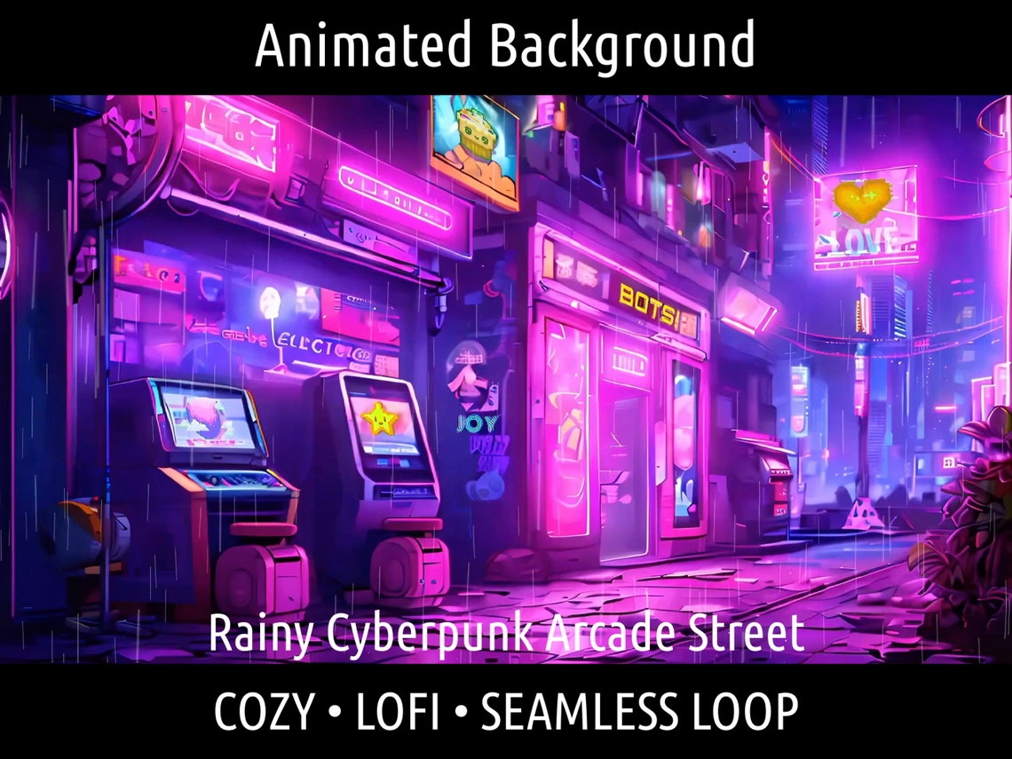ANIMATED BACKGROUND | Pixel Art Rainy Arcade Street Retro Cozy Lofi ...