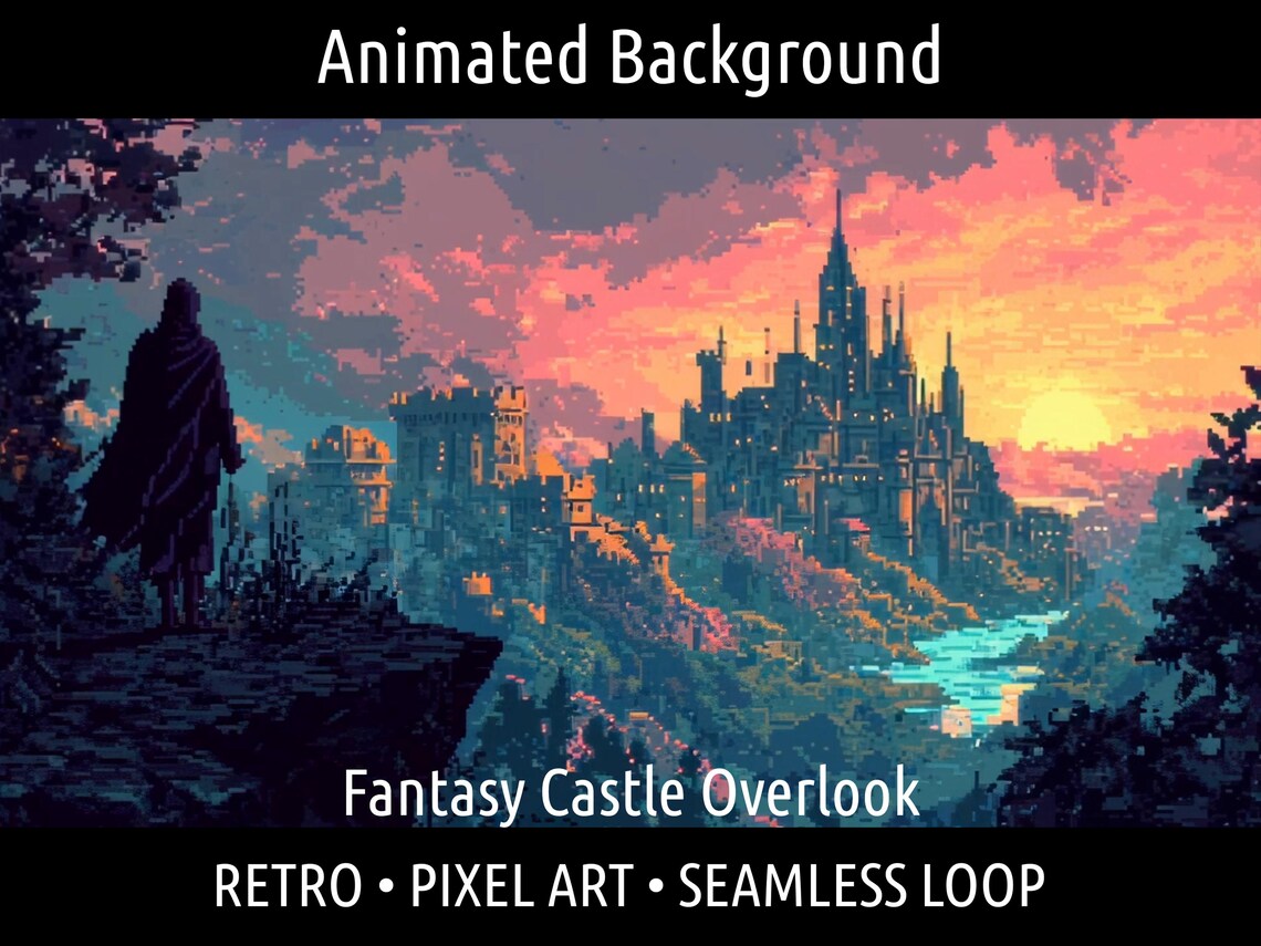 ANIMATED BACKGROUND | Pixel Art Retro Fantasy Castle Sunset Scene | for ...