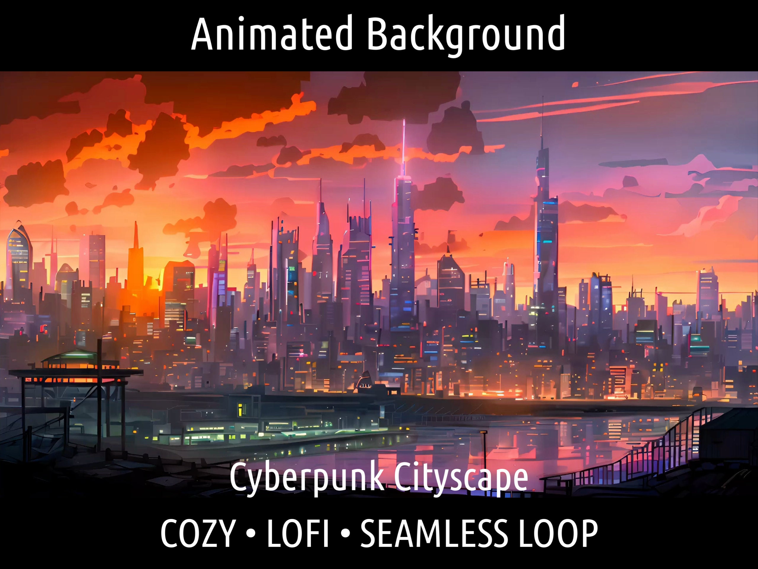 ANIMATED BACKGROUND | Retro Cozy Lofi Cyberpunk City Skyline | for ...