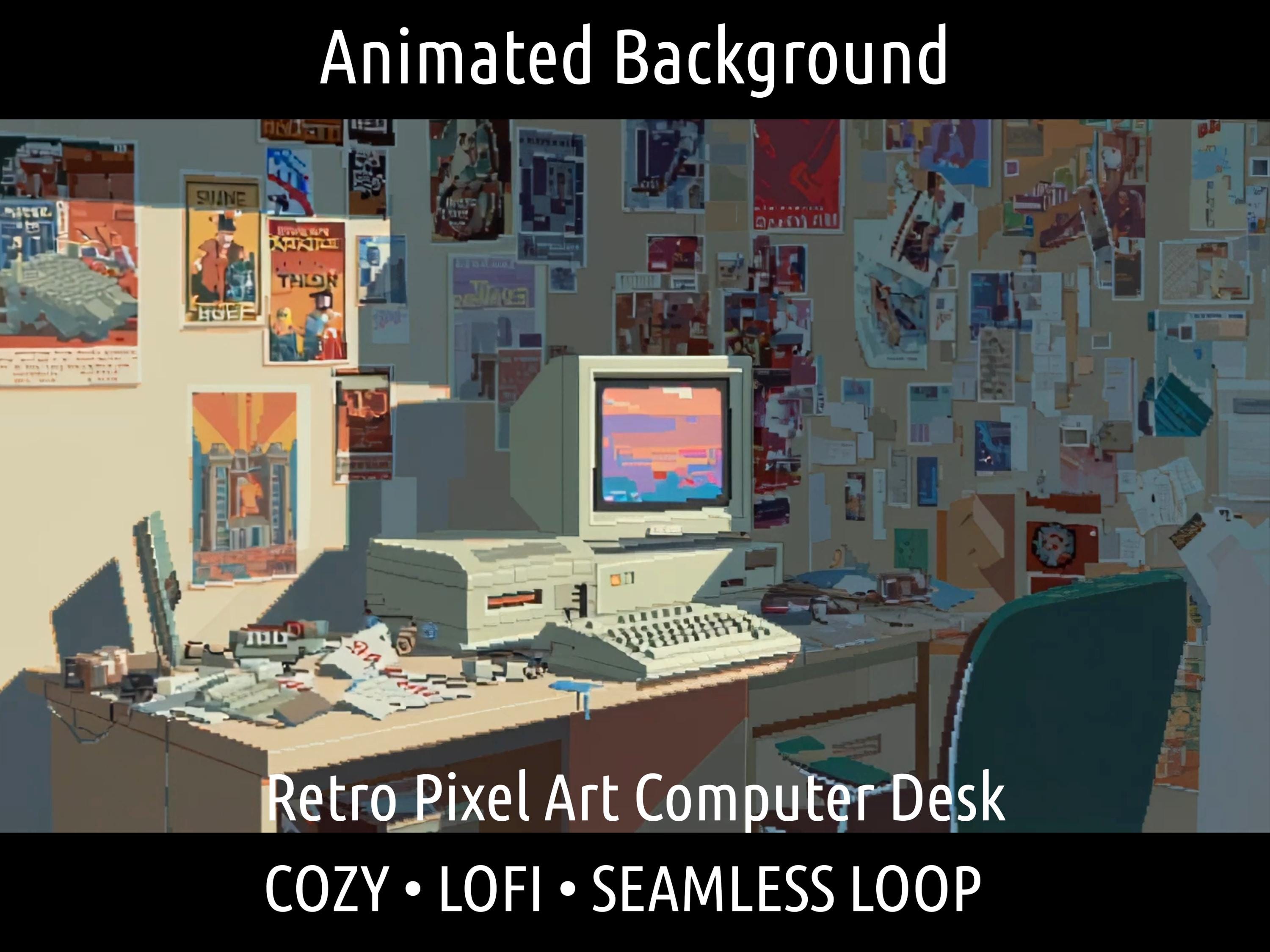 ANIMATED BACKGROUND | Retro Pixel Art Vintage Computer Desk | for ...