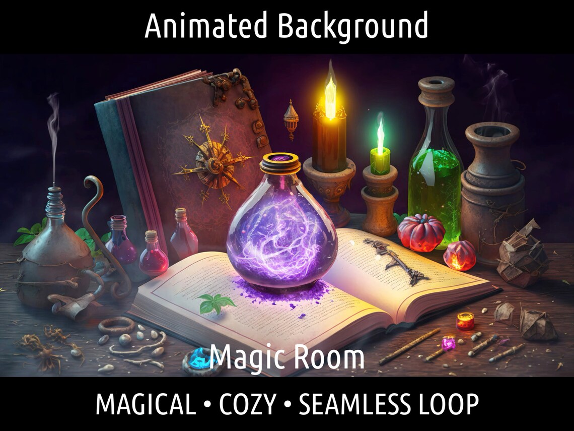 ANIMATED BACKGROUND Retro Cozy Lofi Magic Room, Candles, Wand for ...