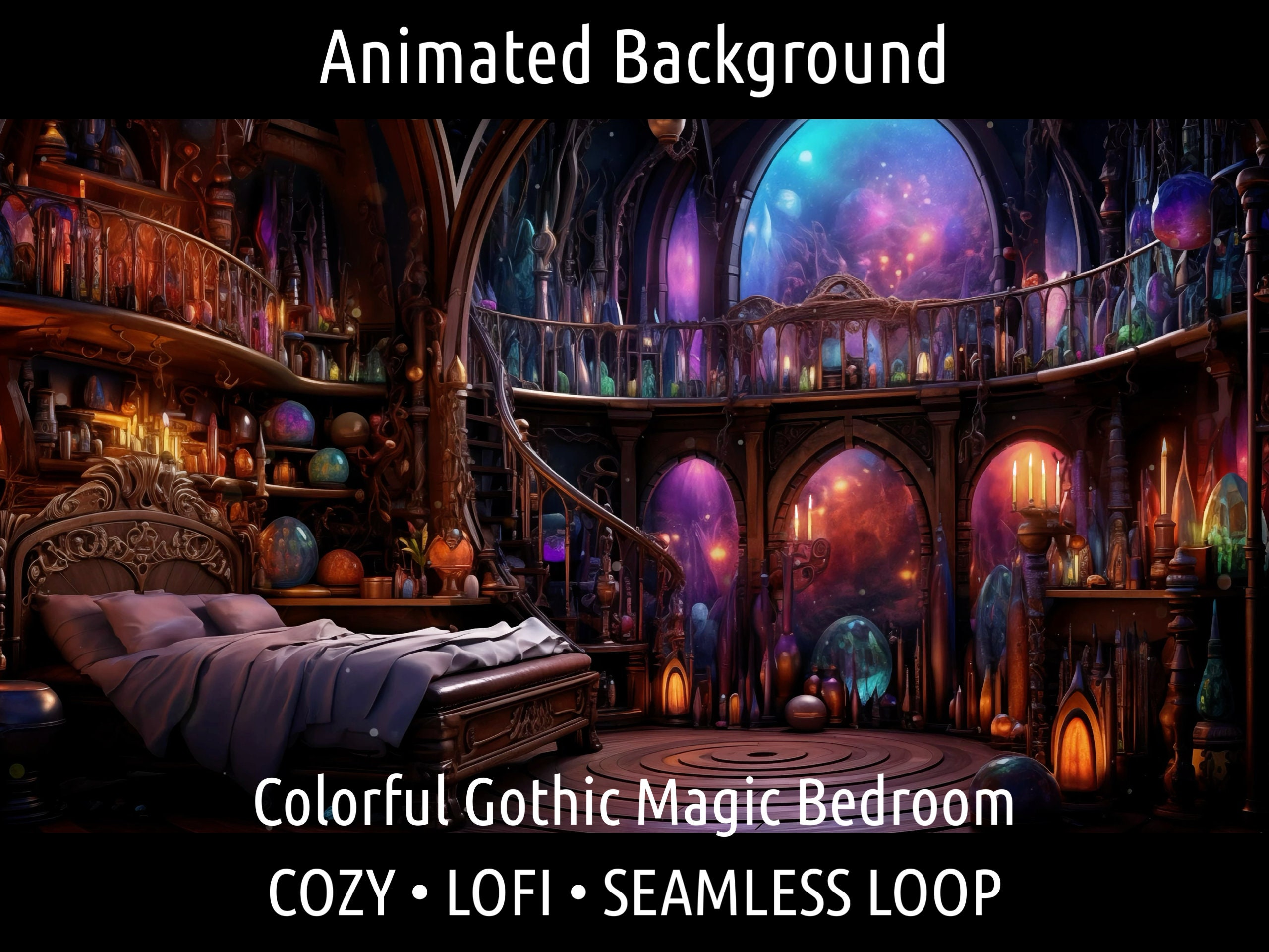 ANIMATED BACKGROUND | Retro Cozy Lofi Magic Vampire Bedroom | for ...