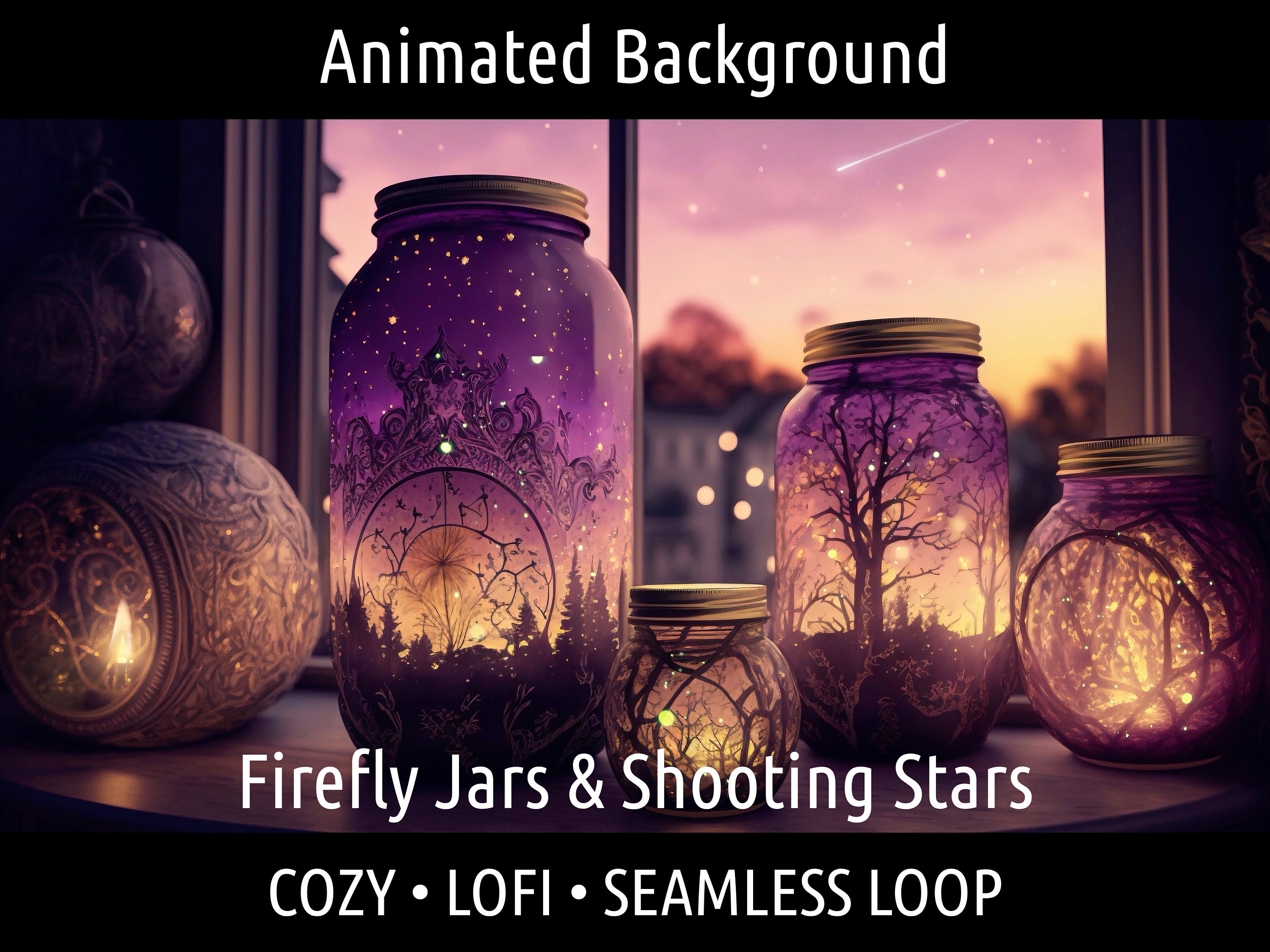 ANIMATED BACKGROUND | Cozy Lofi Fairy Jars Fireflies Candles Stars ...