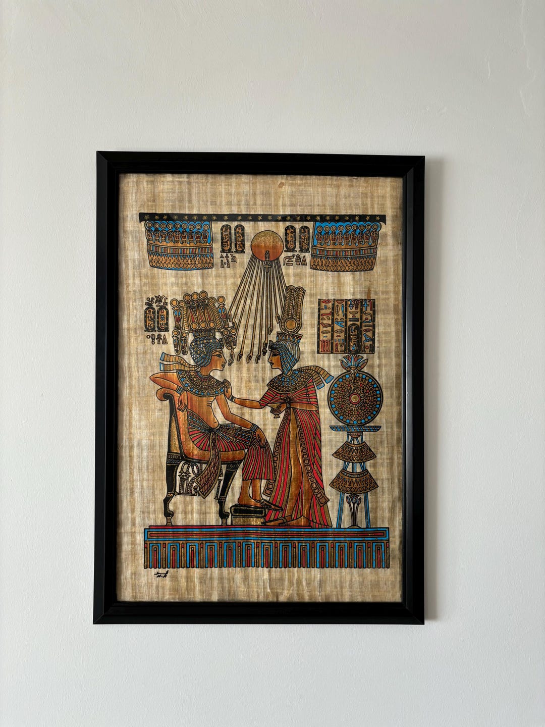 Hand-painted Ancient Egyptian Papyrus Art, Pharaoh & Queen Under the ...
