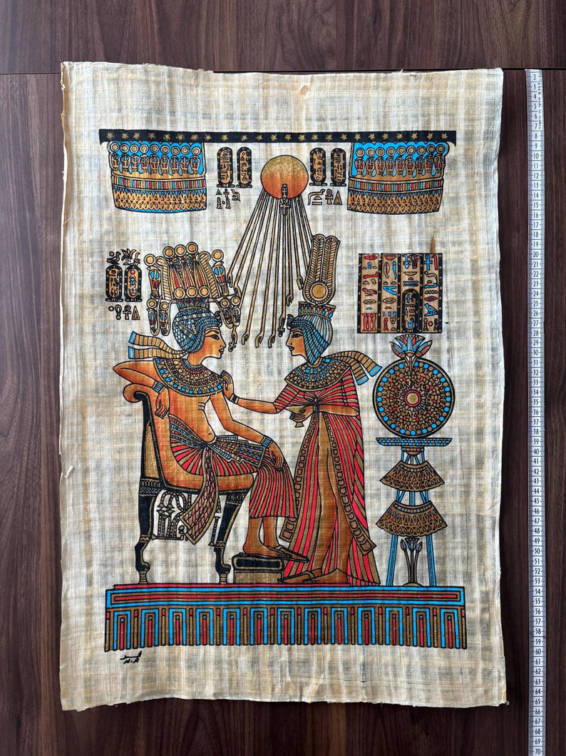 Hand-painted Ancient Egyptian Papyrus Art, Pharaoh & Queen Under the ...