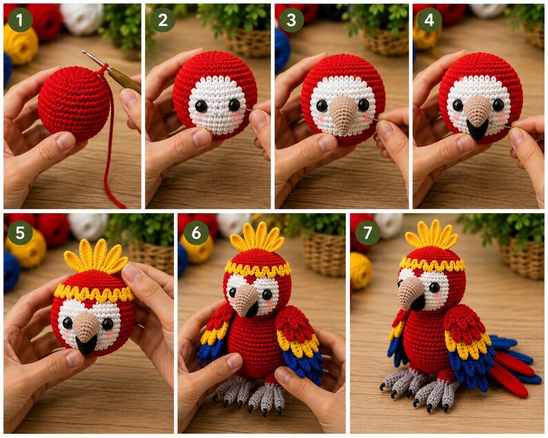 Crochet Parrot Amigurumi Pattern, Tropical Bird Tutorial (PDF Download ...