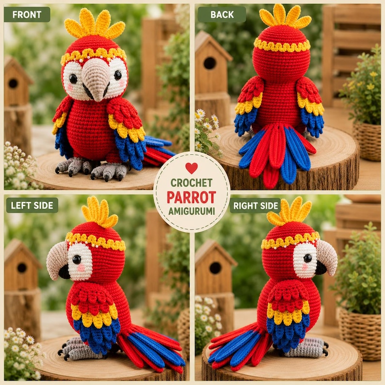 Crochet Parrot Amigurumi Pattern, Tropical Bird Tutorial (PDF Download ...